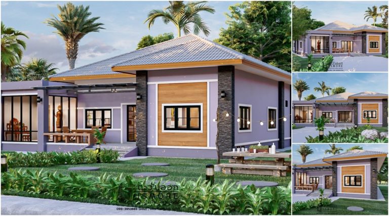แบบบ้านสวยชั้นเดียวหลังใหญ่ 5 ห้องนอน 2 ห้องน้ำ พื้นที่ทั้งหมด 210